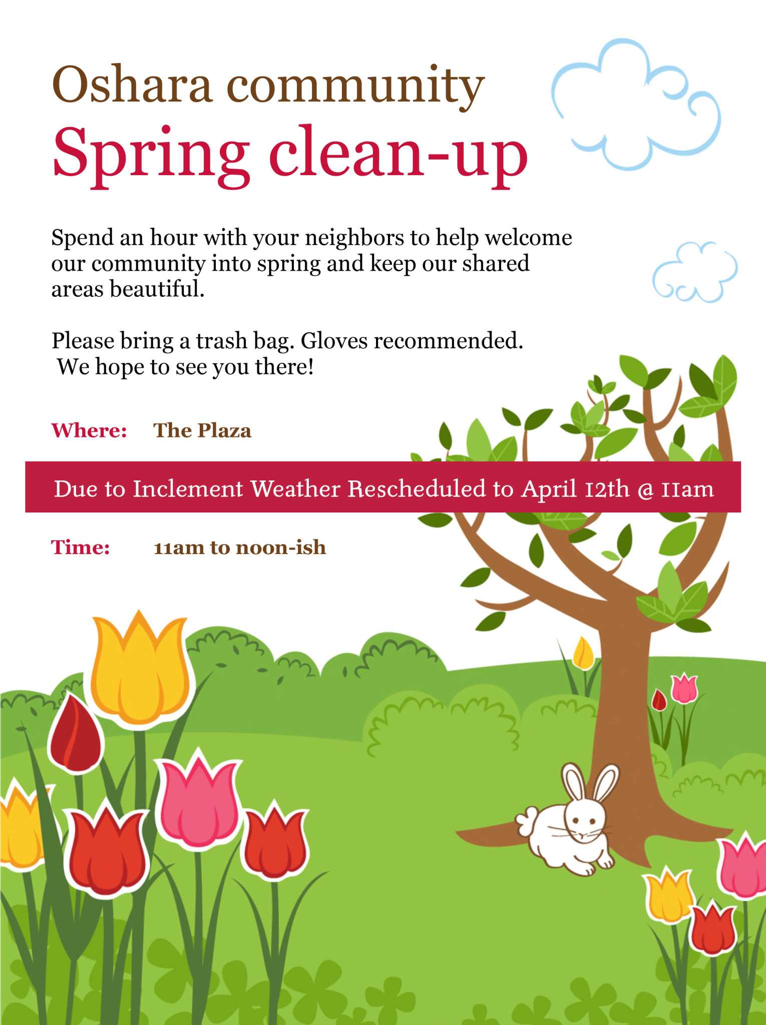 Join Us for Spring Clean Up Rescheduled for April 12th – Oshara Village